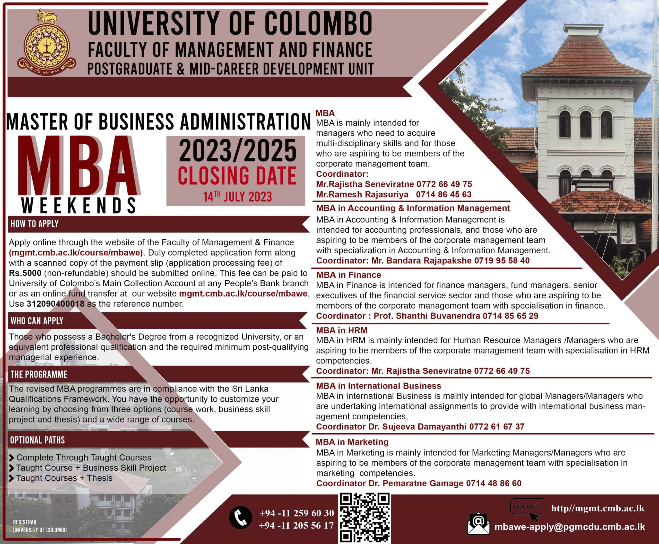 Master of Business Administraion (MBA) Weekend Programme 2023/2025 ...